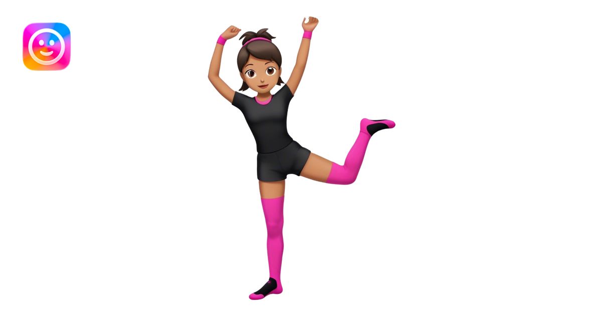 girl stretching in black form and pink socks emoji | AI Emoji Generator