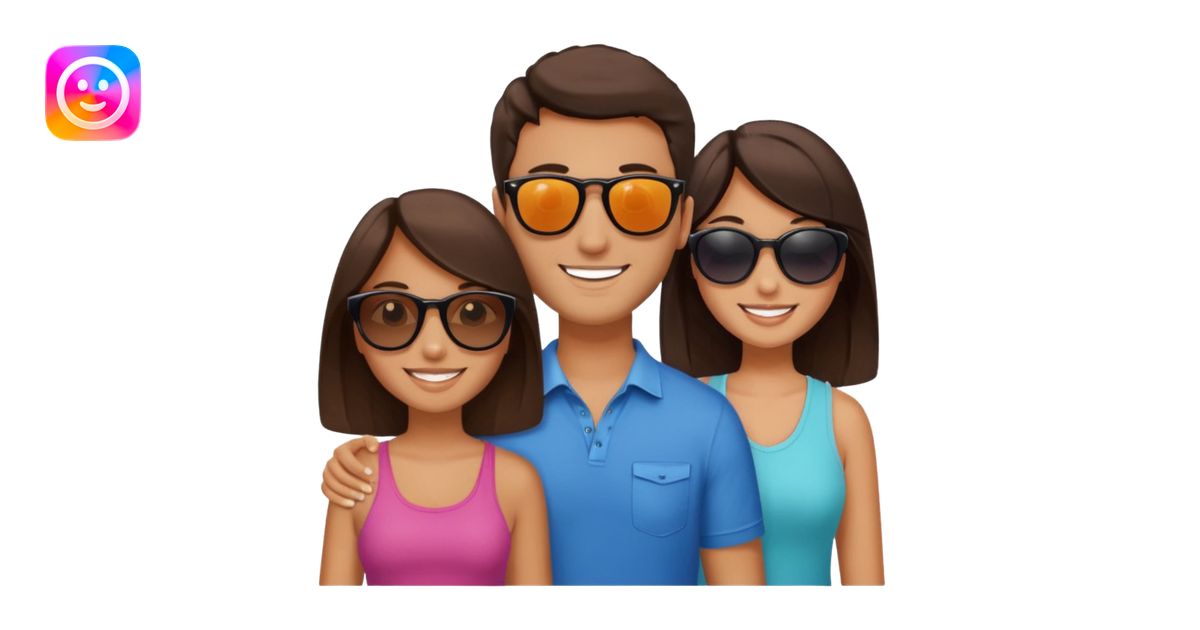 Throuple brunettes 2 girls 1 guy emoji | AI Emoji Generator