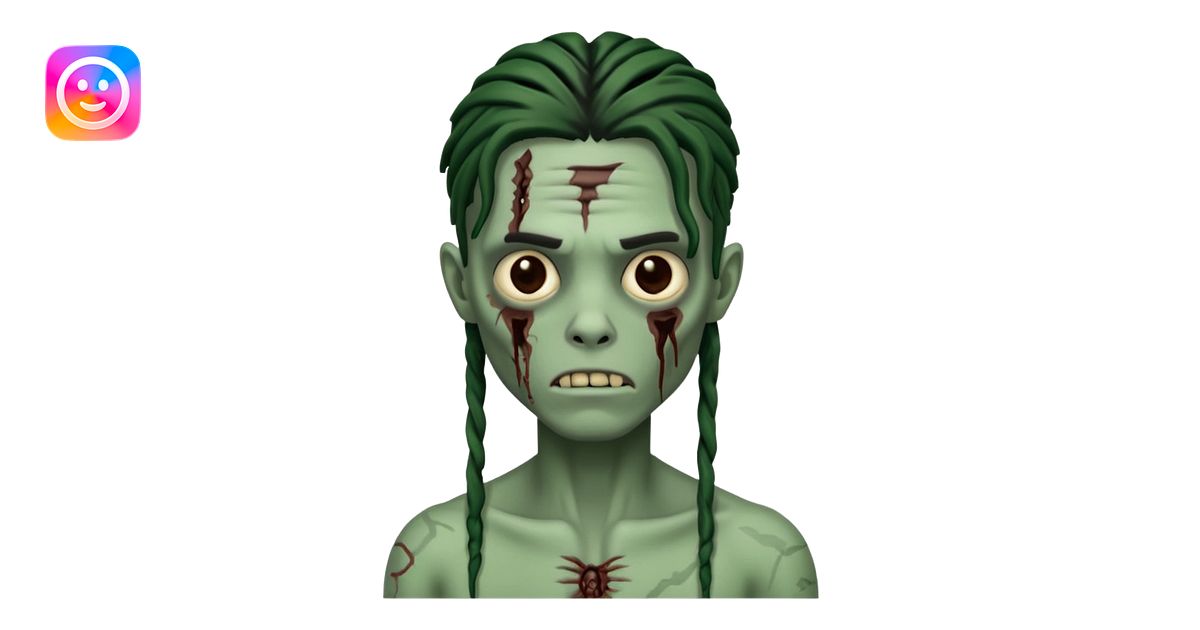 make a zombie boy emoji (headshot only) that has long black locs and ...