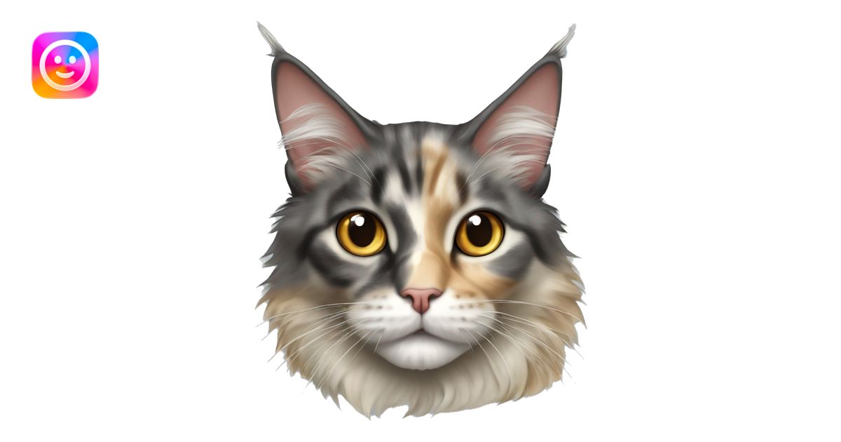 Maine coon dilute Calico half face colored emoji | AI Emoji Generator