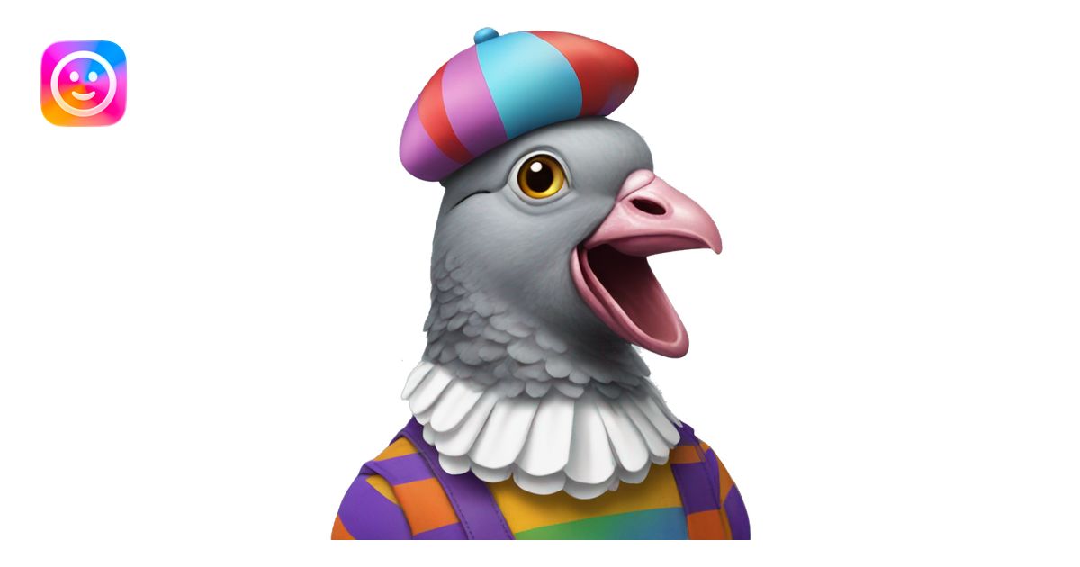 pigeon in silly clown costume and wig emoji | AI Emoji Generator