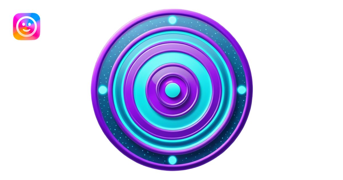 Futuristic glowing bullseye target emoji, neon purple and cyan ...