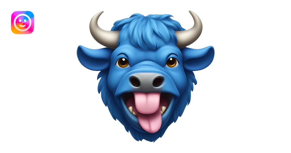 Serious blue bull head with the tongue is sticking out and teasing ...