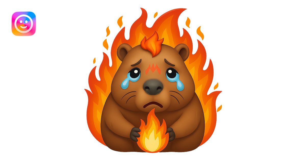 crying capybara, a fire around, emoji style image | AI Emoji Generator