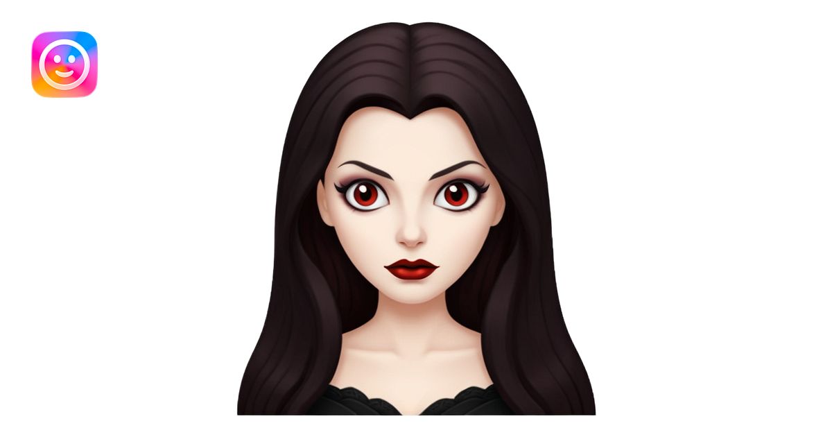 Vampira with long dark brown hair emoji | AI Emoji Generator