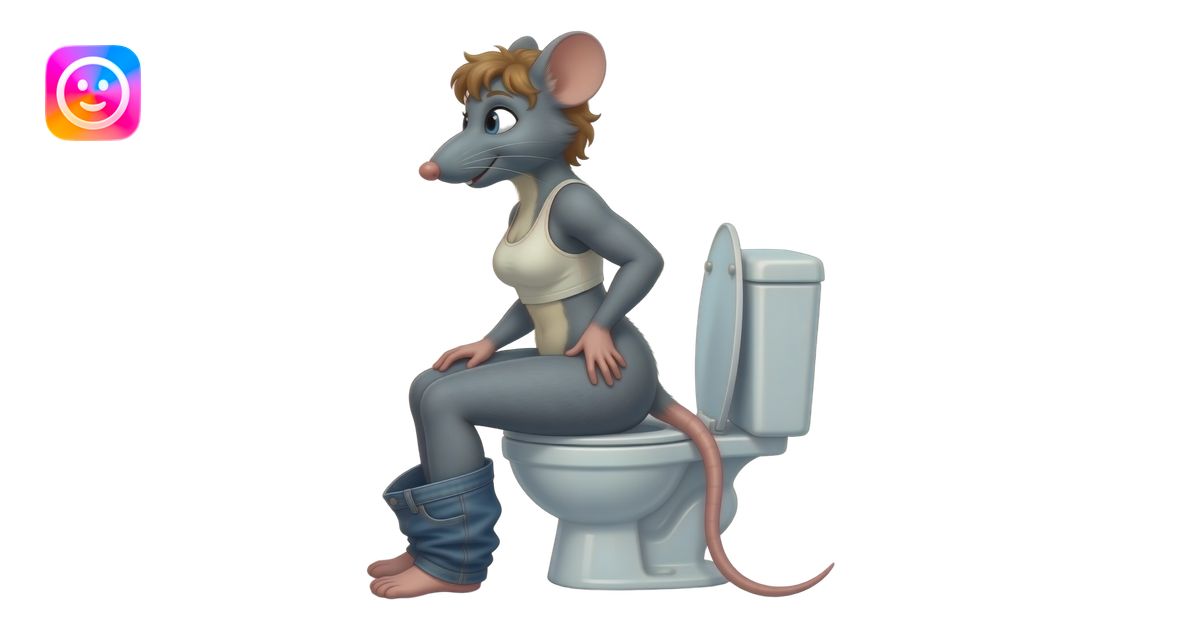 Female mouse furry woman person sitting on toilet pants off,side view ...
