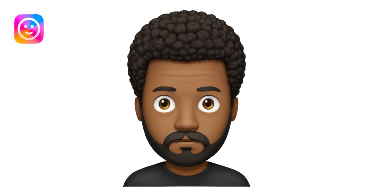 black man with beard, mustache, and short afro frowing wearing a black ...