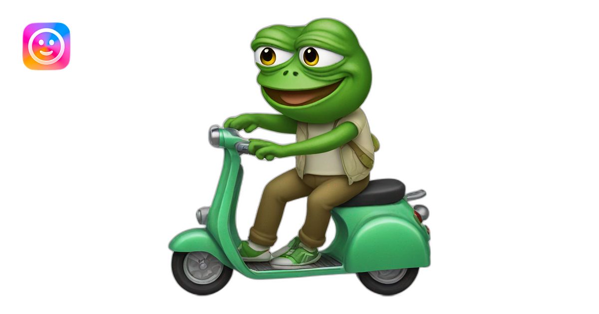 Pepe the frog riding a scooter emoji | AI Emoji Generator