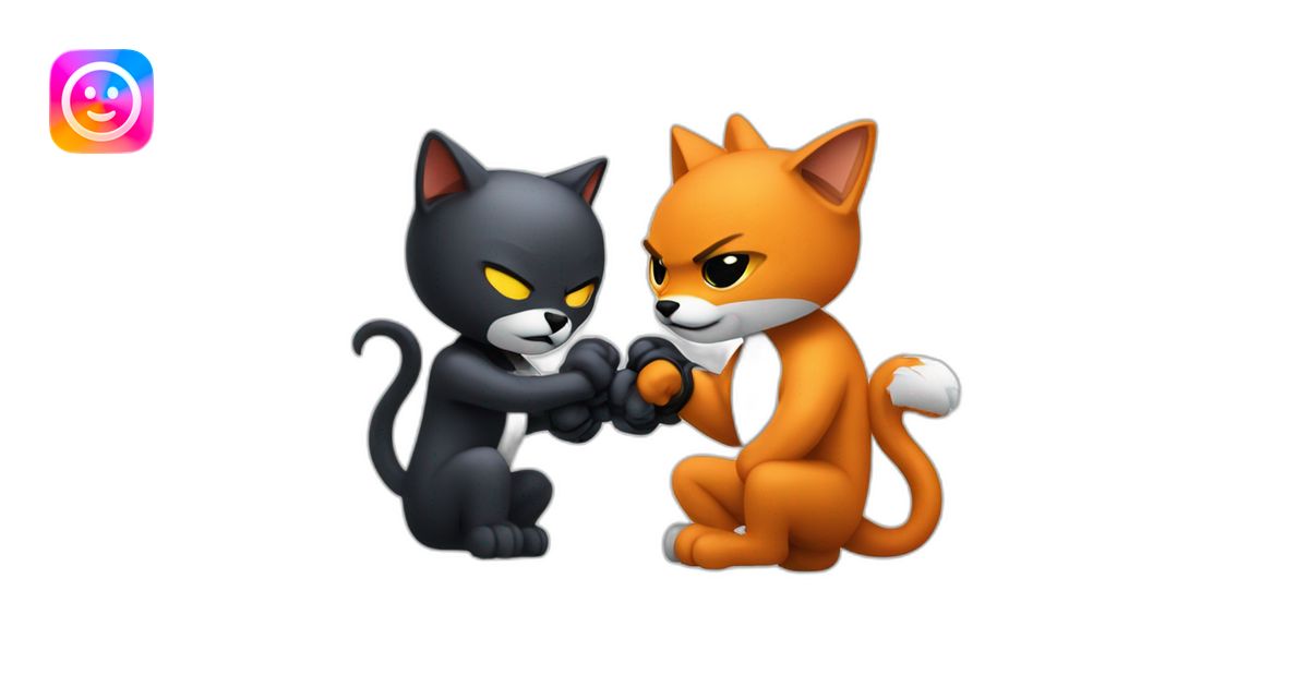 Github octocat fighting the Gitlab fox emoji | AI Emoji Generator