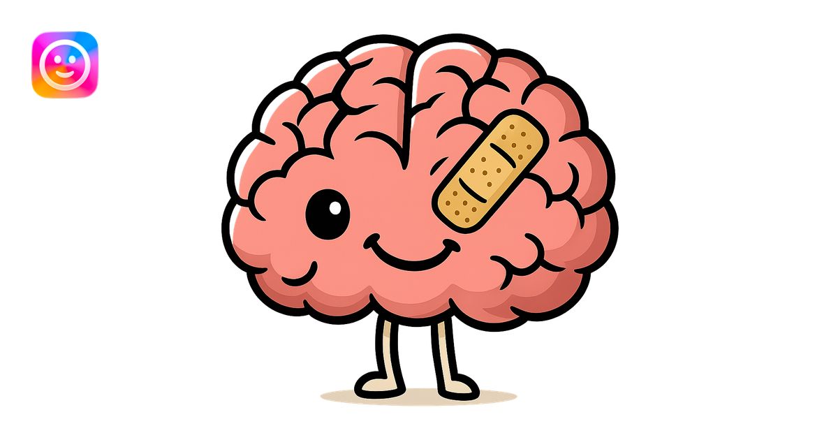 Create a cartoon style brain with a crack, a bandage, and a big smile ...