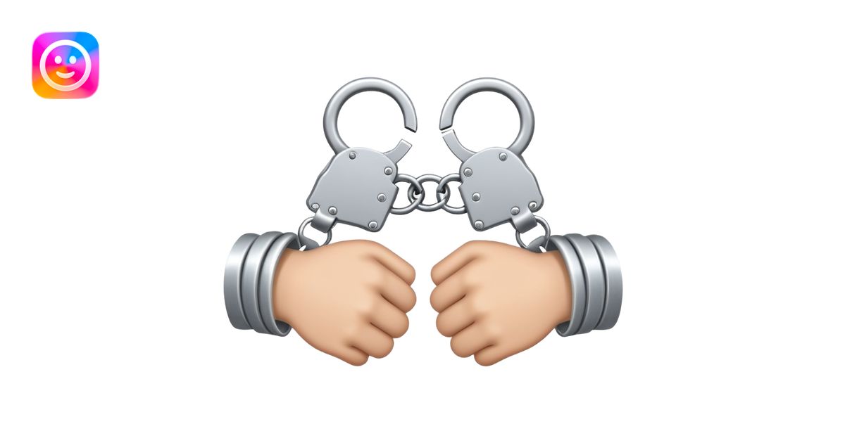 An emoji of two hands cuffed behind the back with metallic handcuffs ...