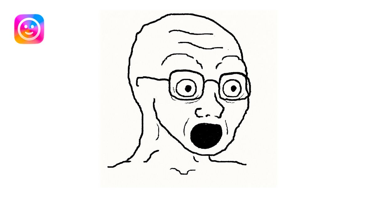 Wojak meme face, surprised expression, wide eyes, simple line art emoji ...