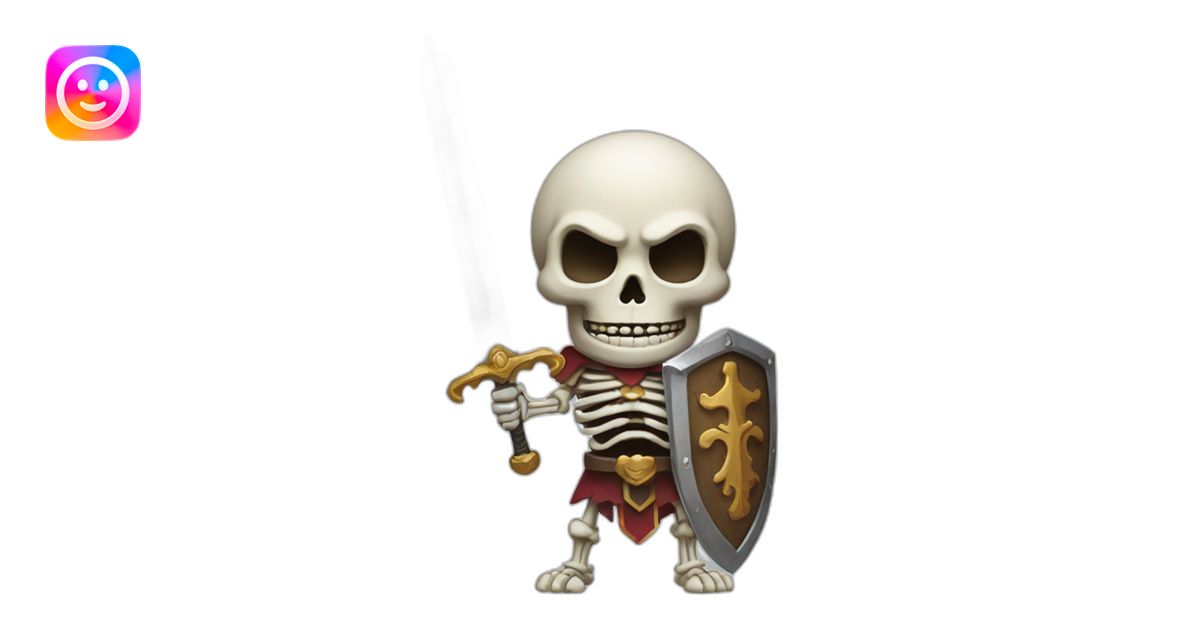 Sword and shield wielding skeleton emoji | AI Emoji Generator