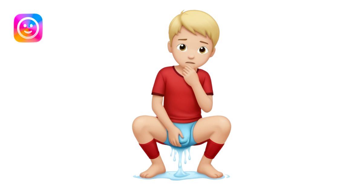 A boy squating down pooping on his wet stinky underwear with a red ...