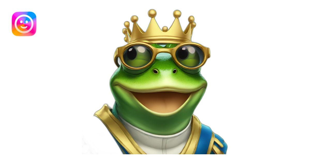 king frog wearing racing glasses emoji | AI Emoji Generator