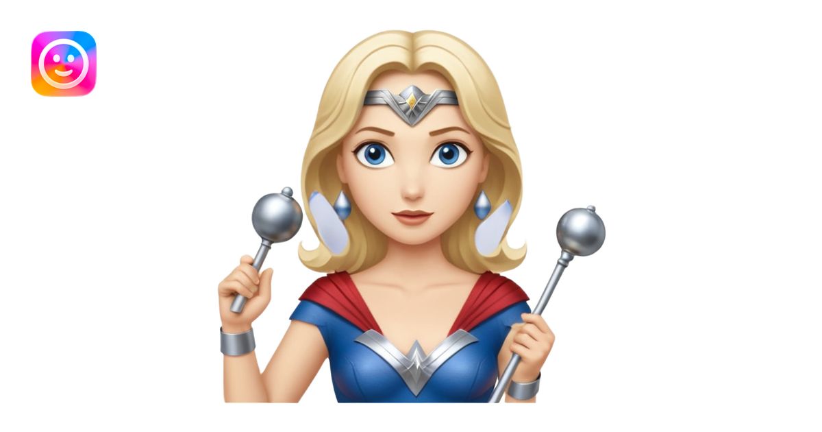 Blonde blue eyes Wonder Woman holding bell and short white orchestra ...