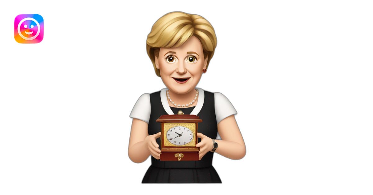 Angela Merkel with a music box in her hand emoji | AI Emoji Generator