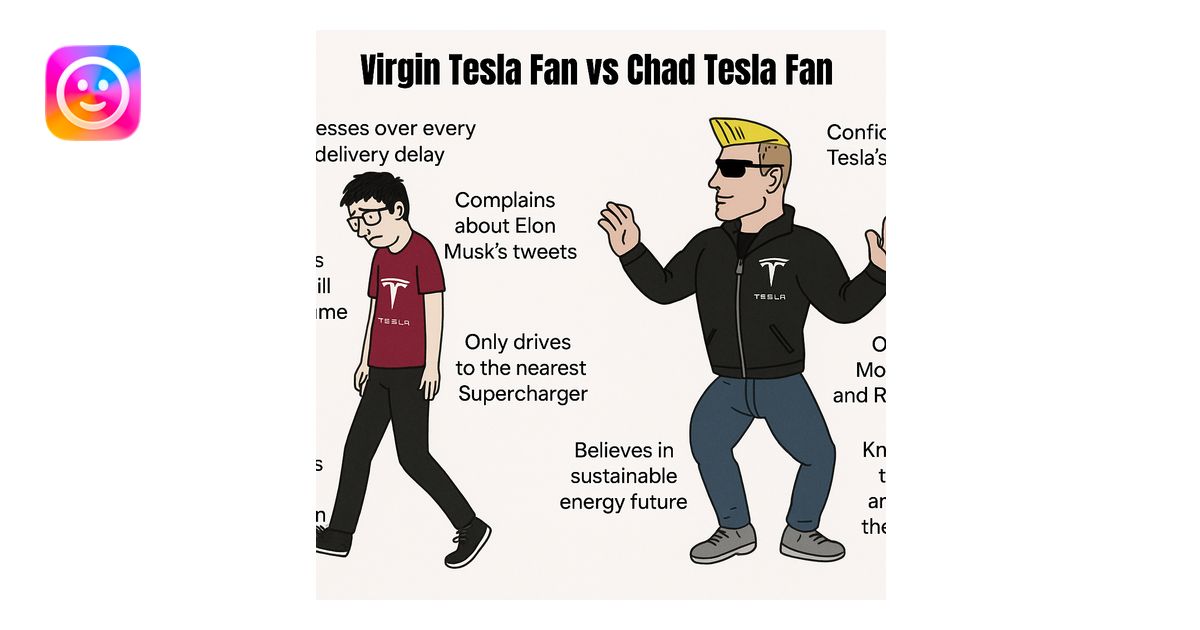 make virgin vs chad meme on tesla fan in above style image | AI Emoji ...