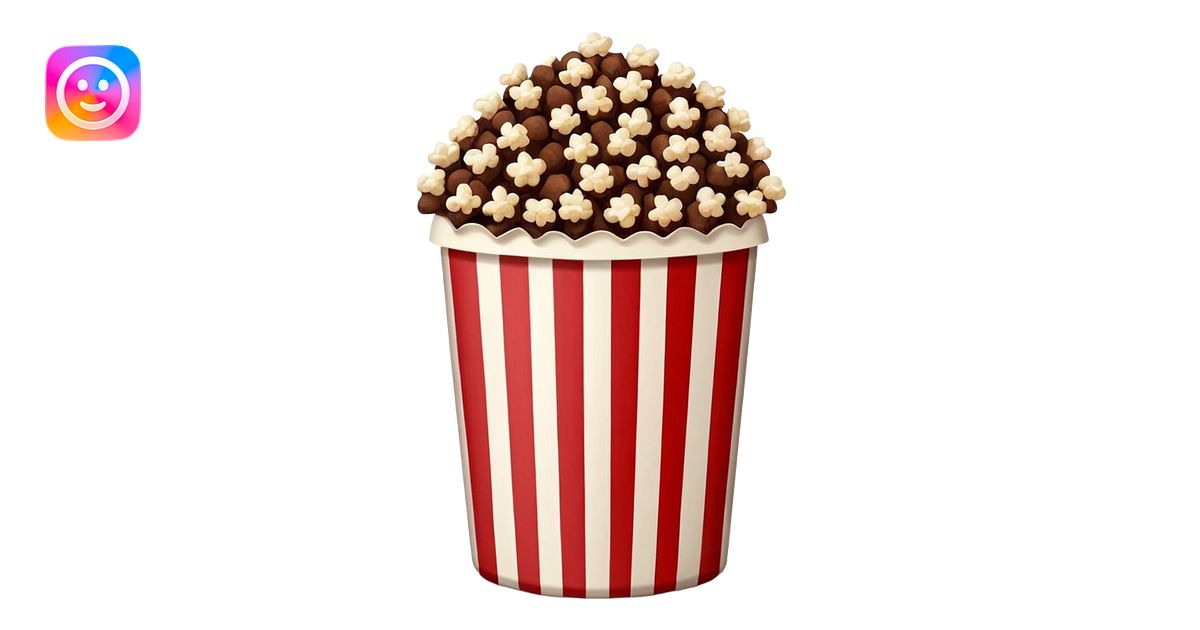 Chocolate brown popcorn in a paper jar with red and white vertical ...
