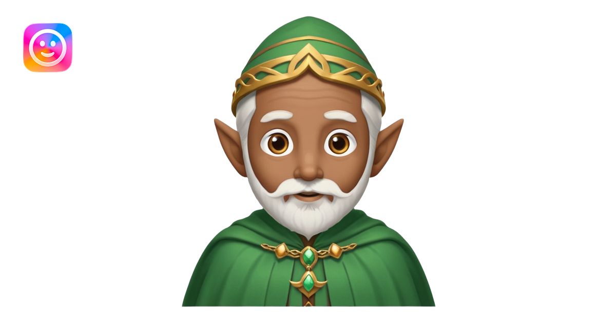 Wise elf with white beard, brown skin and cape emoji | AI Emoji Generator