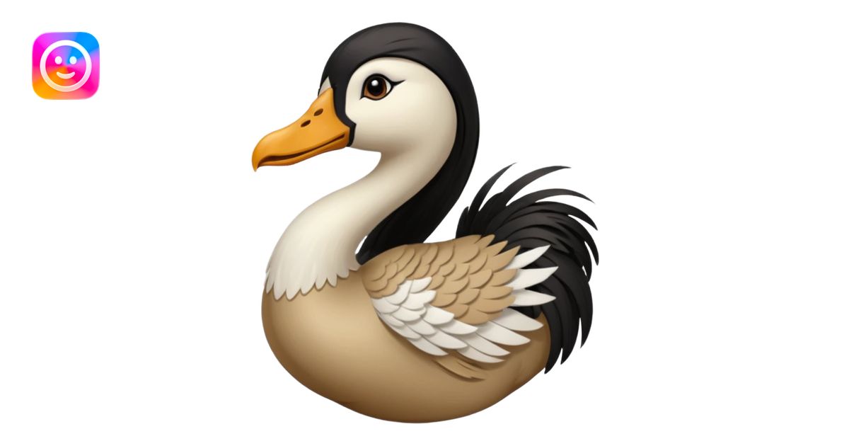 goose with long black hair and swoop bangs emoji | AI Emoji Generator