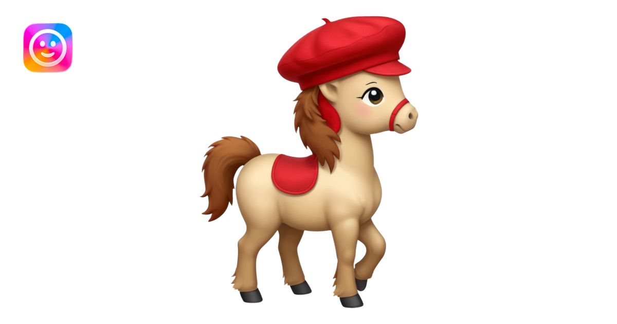 A cute pony (horse) emoji, full body, standing in side view, wearing a ...