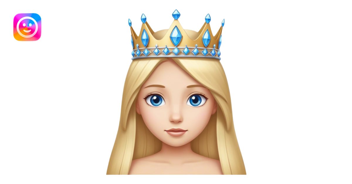 Straight long blonde hair and blue eyes girl and princess crown emoji ...
