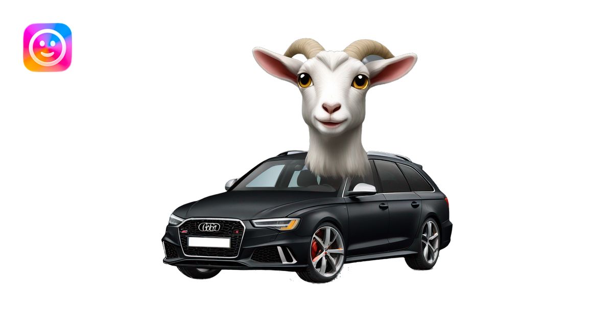 Goat in puffy black coat driving Audi 2024 RS6 emoji | AI Emoji Generator