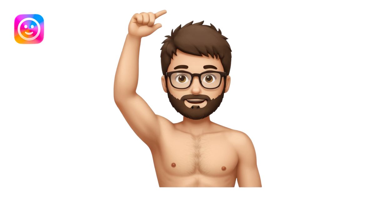 iOS emoji-style cartoon, light stubble, glasses, wide eyes, neutral ...