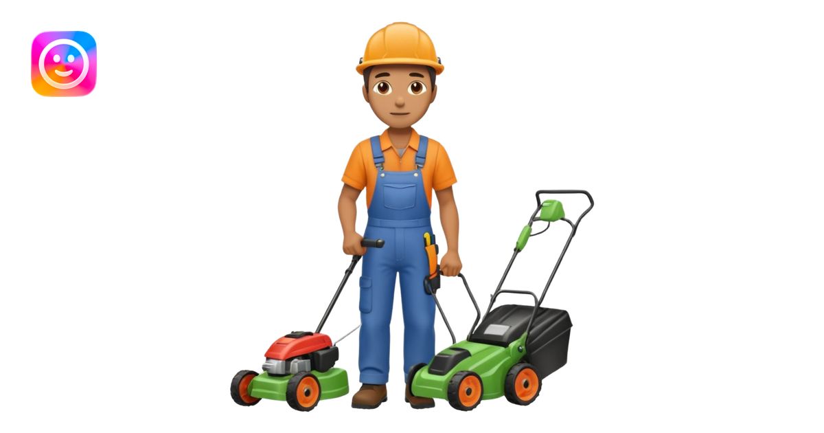 Maintenance worker with lawnmower, full body emoji | AI Emoji Generator