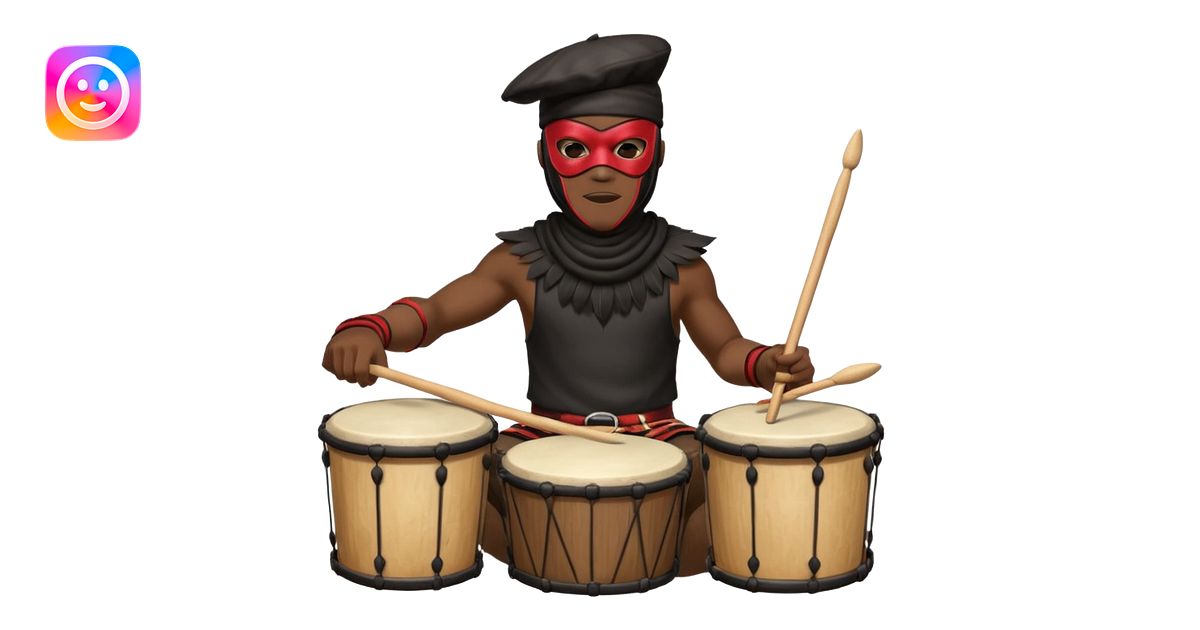 Masked Festival Drummer black man emoji | AI Emoji Generator