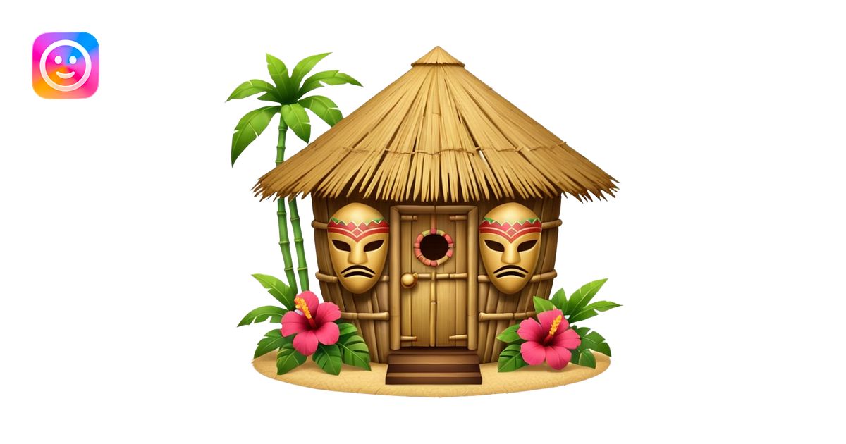 Hawaiian tiki hut house, round tropical hut, bamboo details, thatched ...