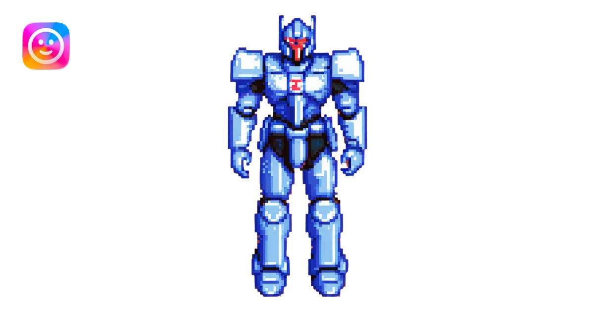 Nemesis Prime standing pose, pixel art, metallic blue and black armor ...