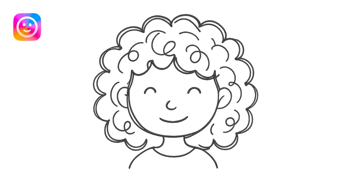 curly hair girl, hand-drawn black outline style icon | AI Emoji Generator