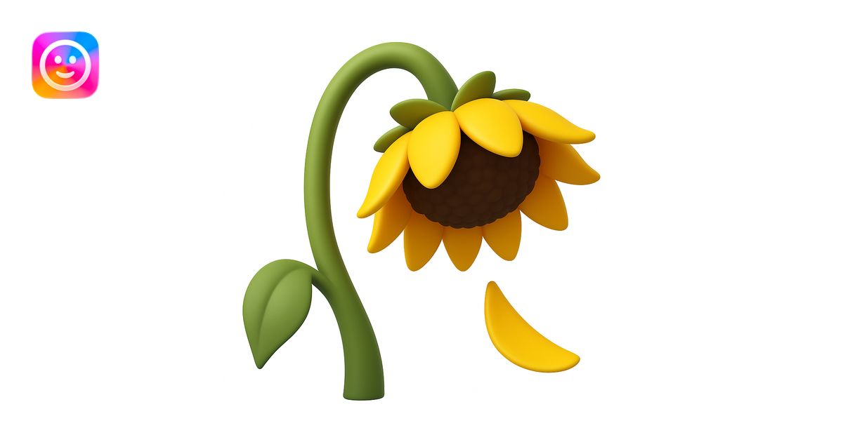 Create a wilted sunflower emoji with a drooping stem, one leaf, and a ...