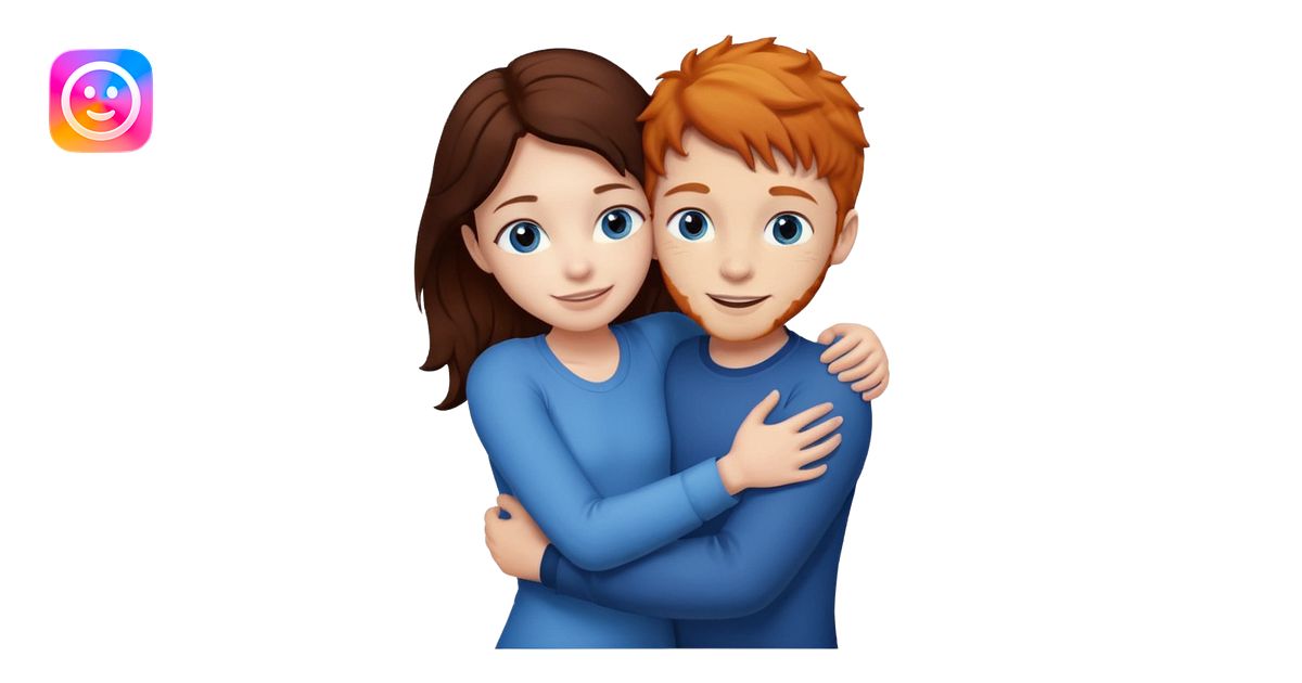 Ginger boy hugging girl with very dark brown hair. Both have blue eyes ...