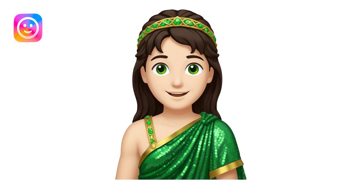 Juno from Roman Deities with long dark brown hair, green sequin toga ...