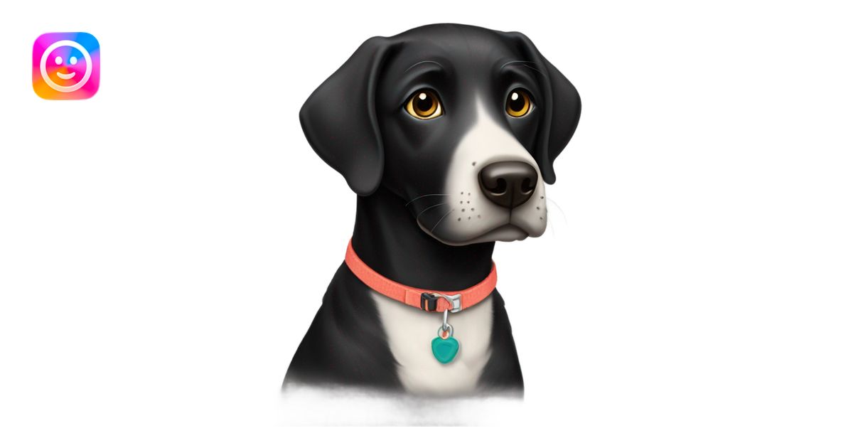 Black lab named Lucy with collar that says Lucy emoji | AI Emoji Generator