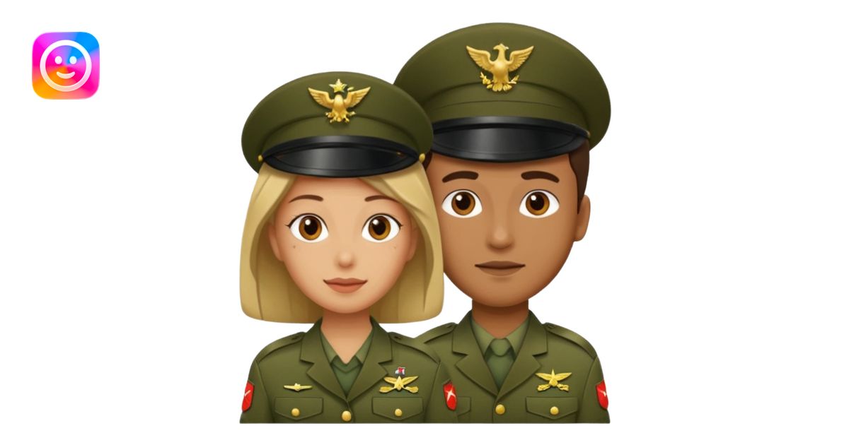 one emoji (female) wearing Army combat uniform and a second emoji (male ...