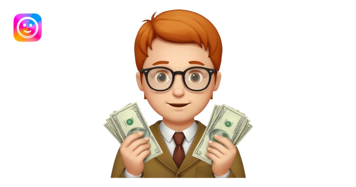A cunning man in glasses counting money emoji | AI Emoji Generator