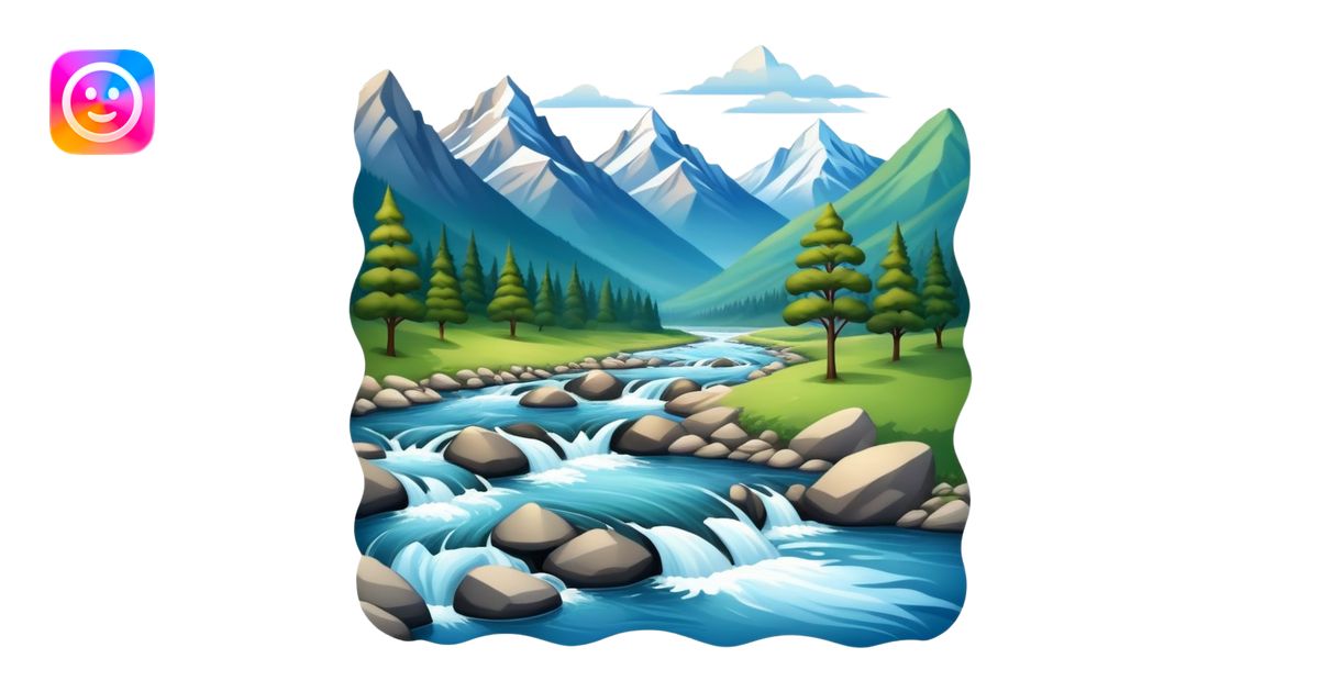 beautiful mountain landscape with river emoji | AI Emoji Generator