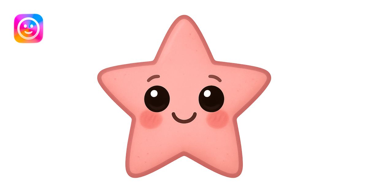 a new cute pink emoji, star-shaped, big eyes, smiling, blushing cheeks ...