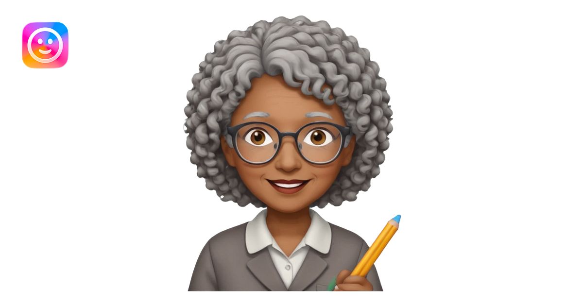 old woman teacher, brown skin, curly grey hai, wearing glasses, hold ...