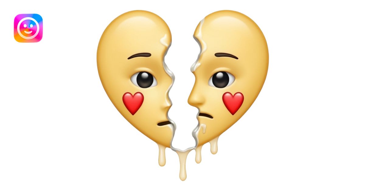 The broken heart emoji in white with sticky white liquid Ozzing out of ...