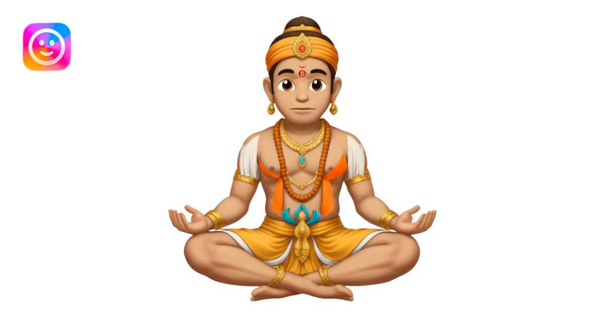 Hanuman ji seated and praying with close eyes with golden mukut and ...