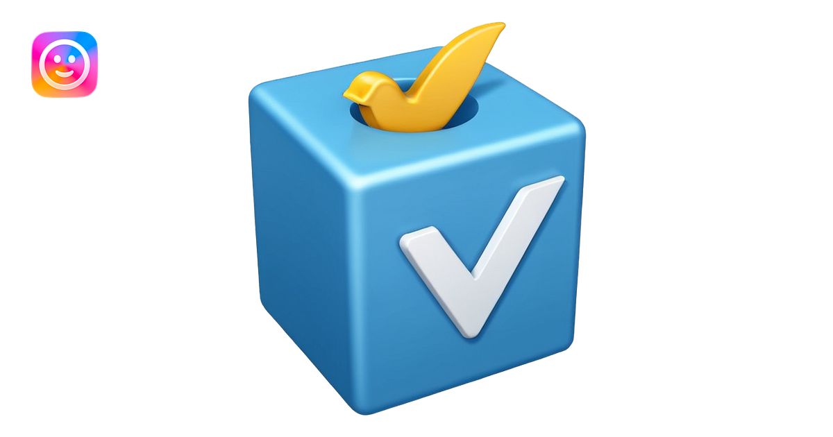 A blue box and a white tick 4d emoji | AI Emoji Generator