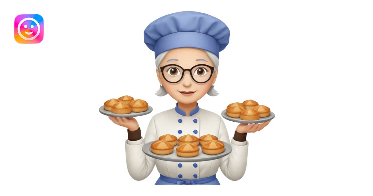 Older female pastry chef – round glasses, oven mitts on, holding a tray ...