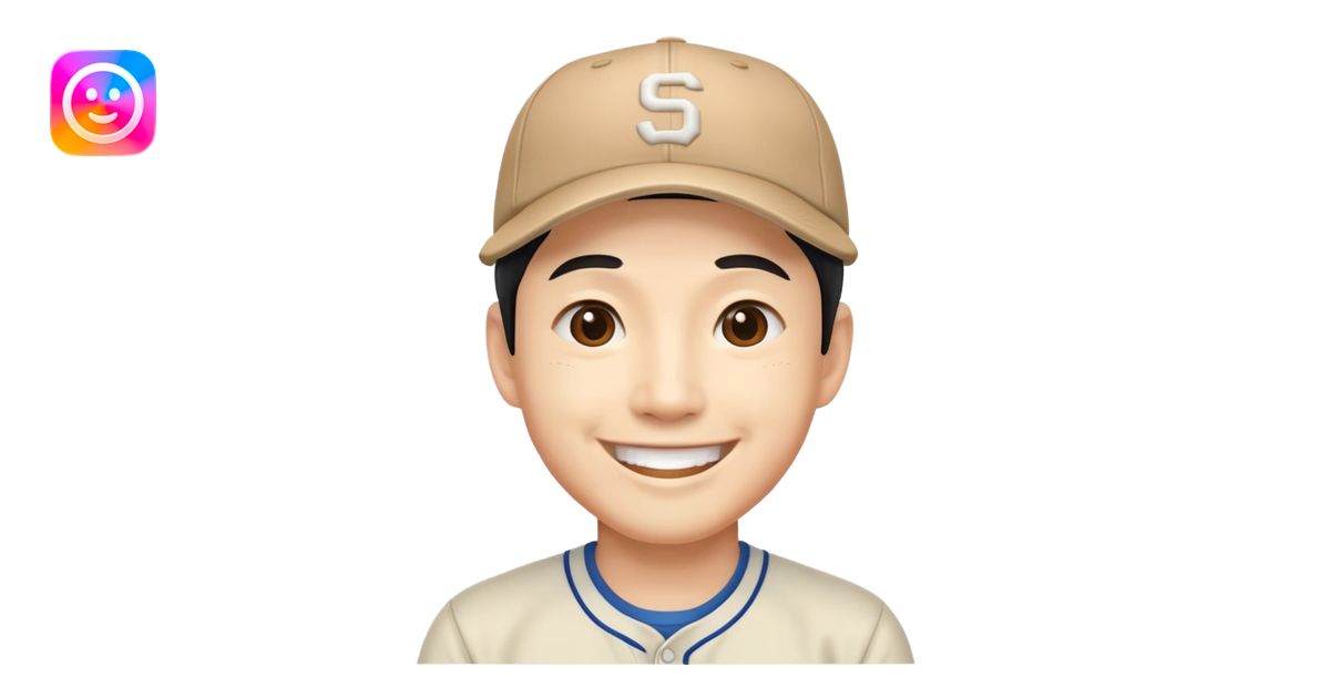 smiling Japanese man in baseball cap emoji | AI Emoji Generator