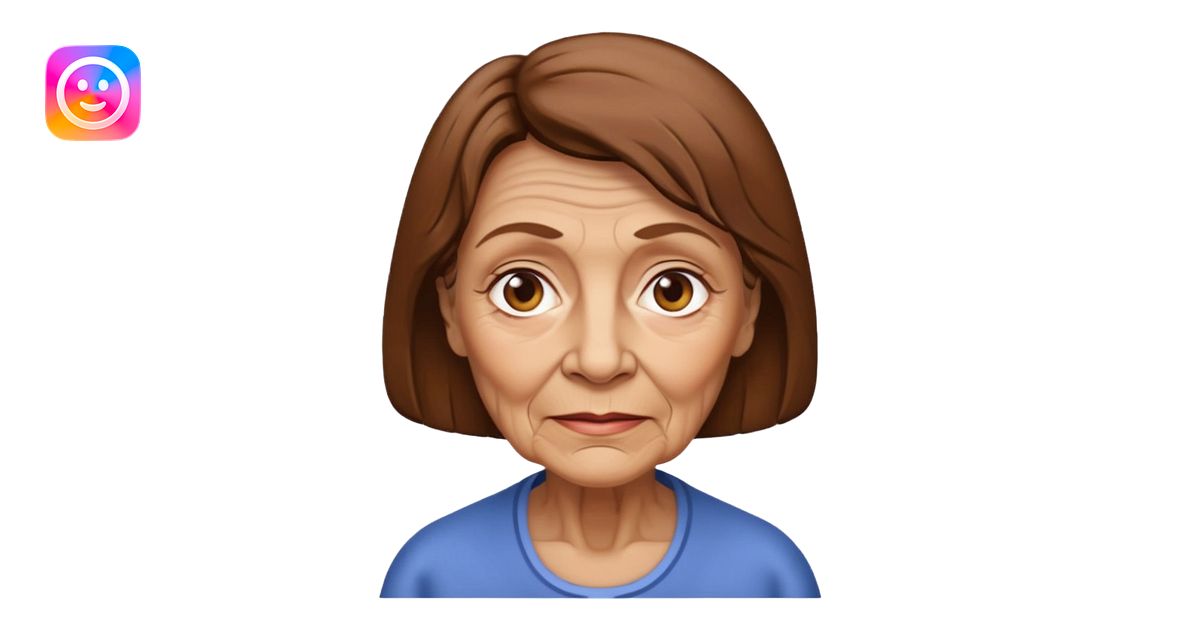 Old Lady 44 age brown hair light skin emoji | AI Emoji Generator