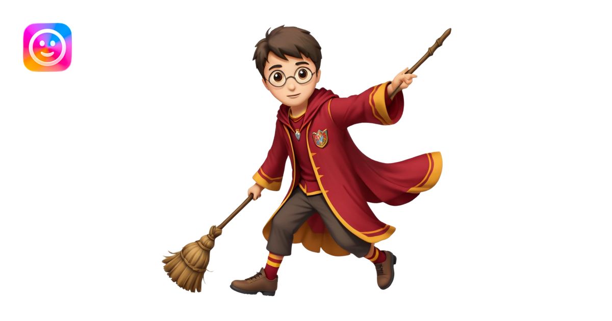 Cartoon-style illustration of Harry Potter flying on a broomstick ...